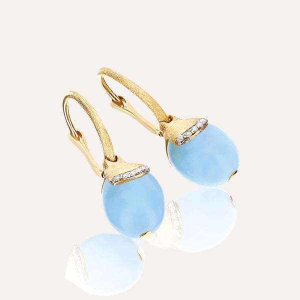 Nanis Azure Gold and Aquamarine Ball Drop Earrings with Diamond Detail