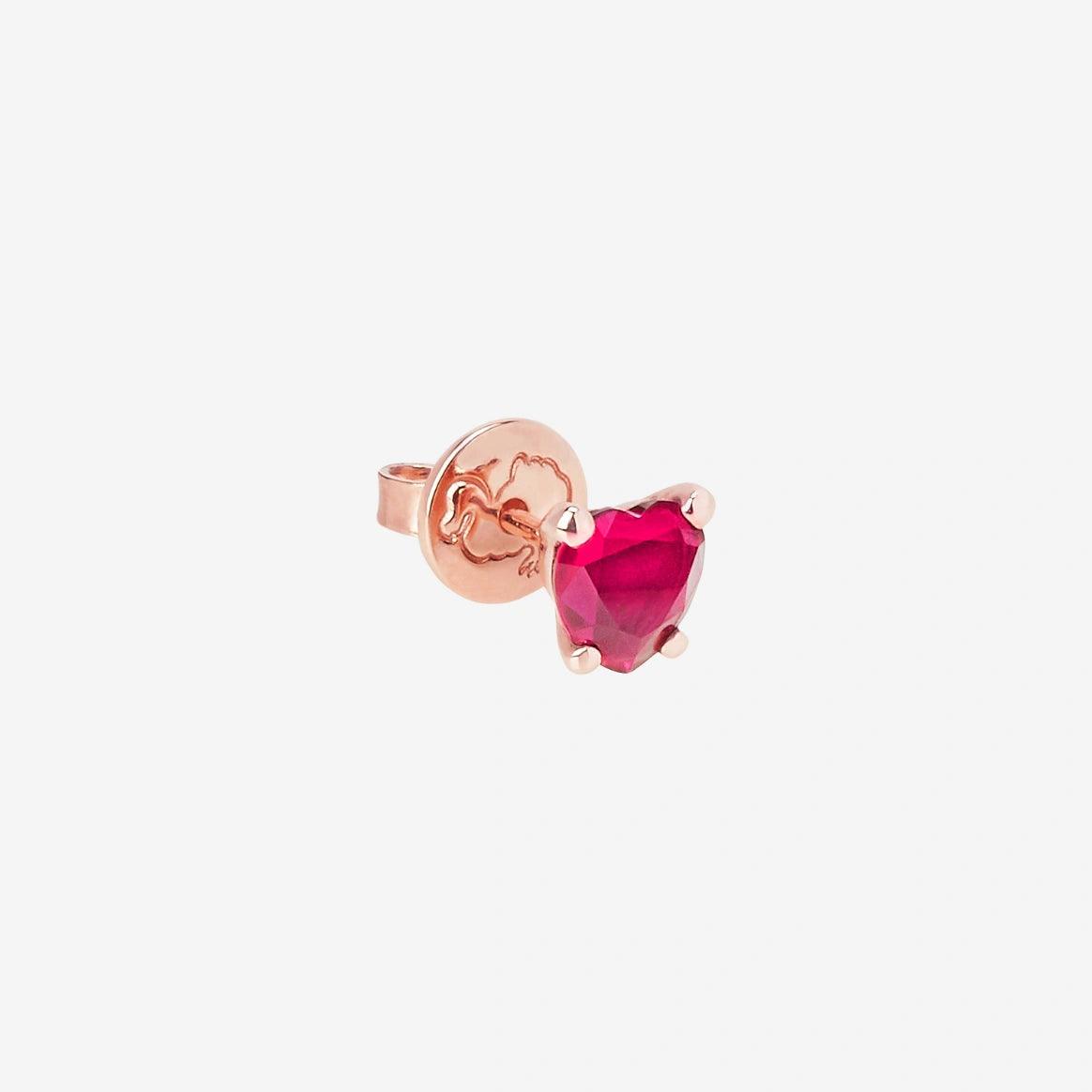 DoDo Heart Earring Rose Gold Stud with Synthetic Ruby