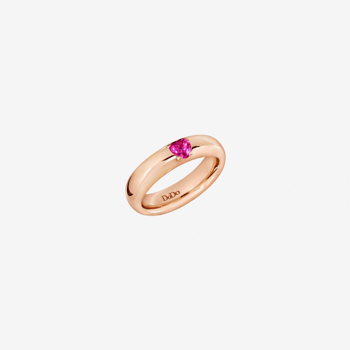 DoDo Heart Ring in 9K Rose Gold and Pink Heart Synthetic Ruby
