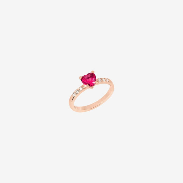 DoDo Heart Ring in 9K Rose Gold and Synthetic Ruby and Diamonds