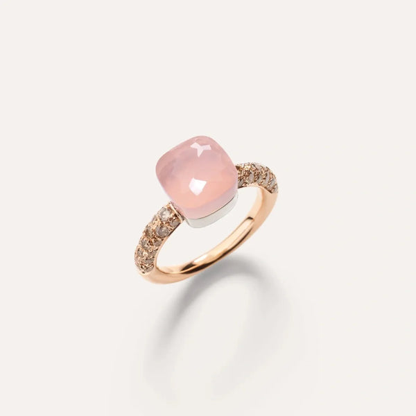 Pomellato Nudo Classic Ring 18k Gold Rose Quartz & Brown Diamonds