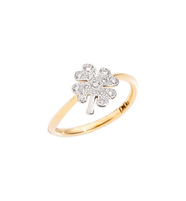 DoDo Ring FOUR LEAF CLOVER Diamonds and Yellow Gold - Large