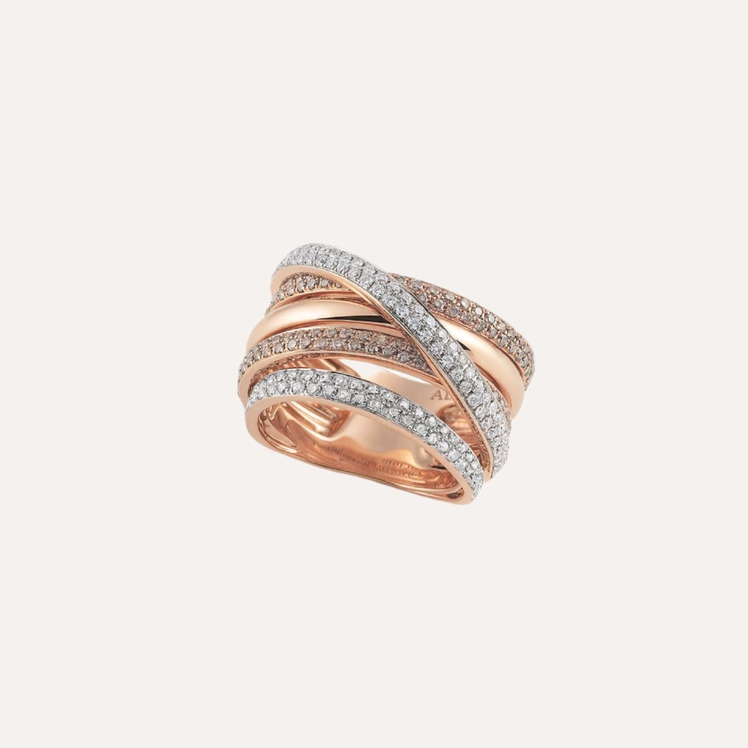 Al Coro Serenata Ring Brown and White Diamonds in 18k Rose Gold